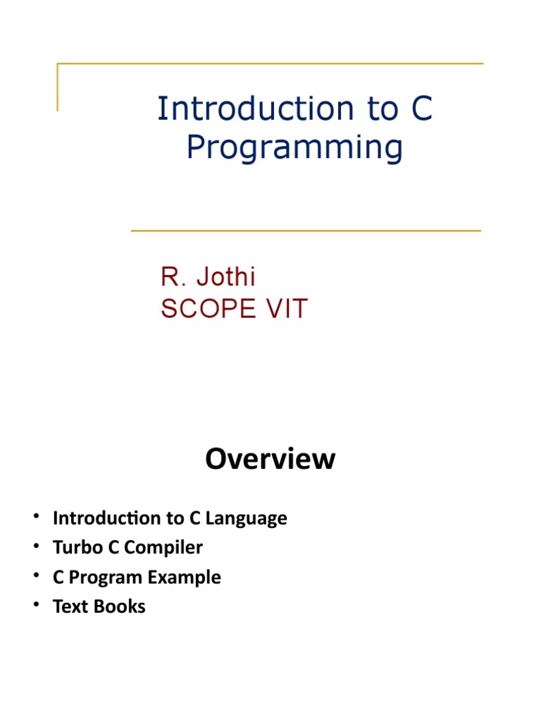 Introduction To C Programming R Jothi Scope Vit Pdf Computer Programming C Programming