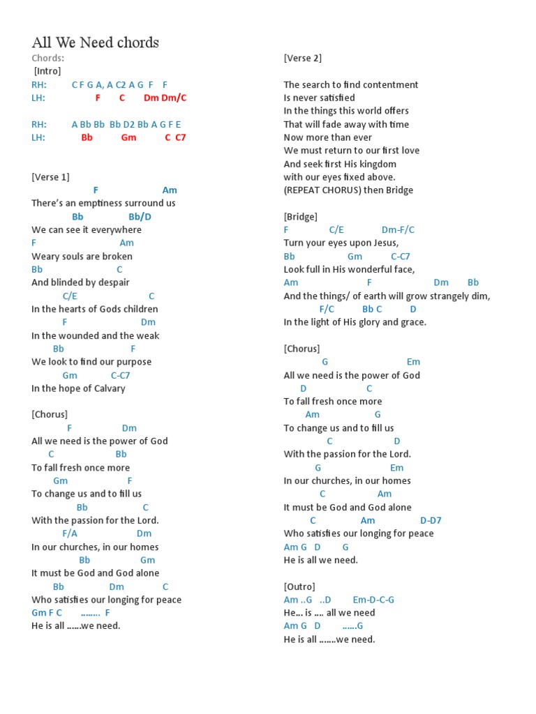 All We Need Chords: F C DM DM/C | PDF | Song Structure | Theology