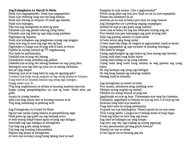 Ang Kalungkutan Ay Suwail Na Bisita | PDF