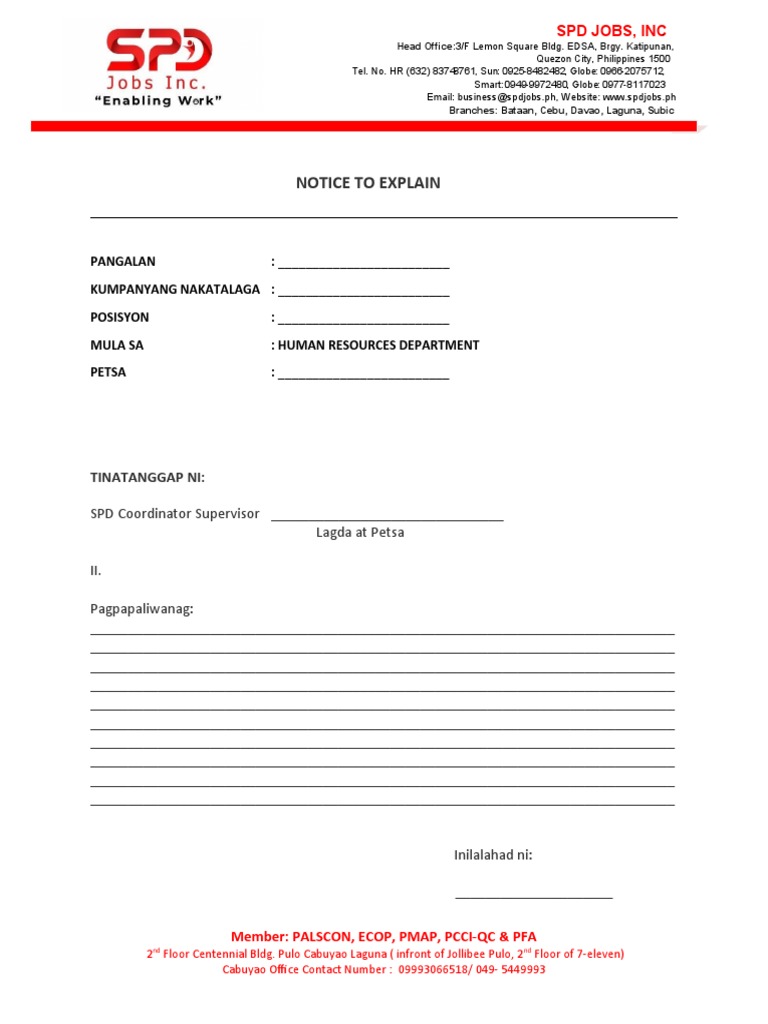 Notice To Explain Template | PDF