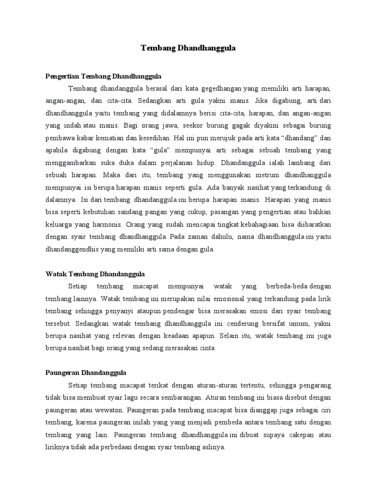 Makna dan Ciri Tembang Dhandhanggula | PDF
