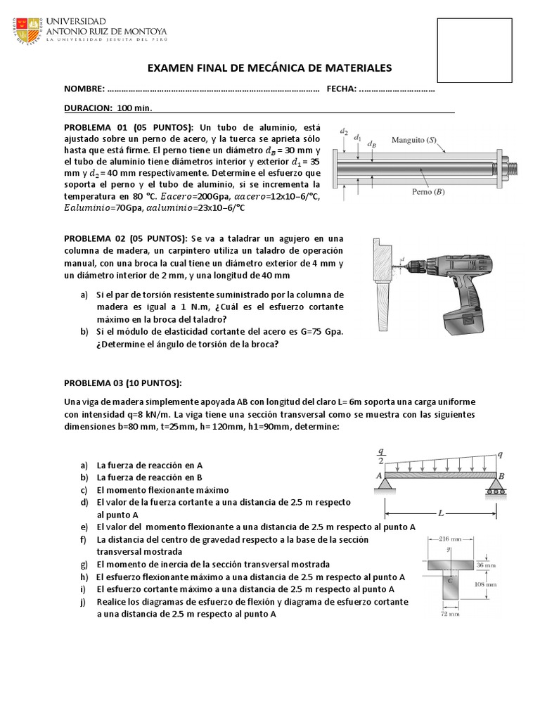 Examen Final de Mecanica de Materiales | PDF