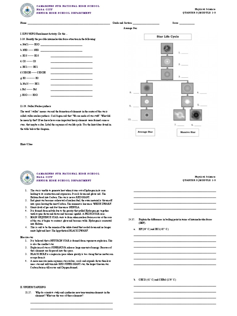 Physical Science Module on Intermolecular Forces | PDF | Stars ...