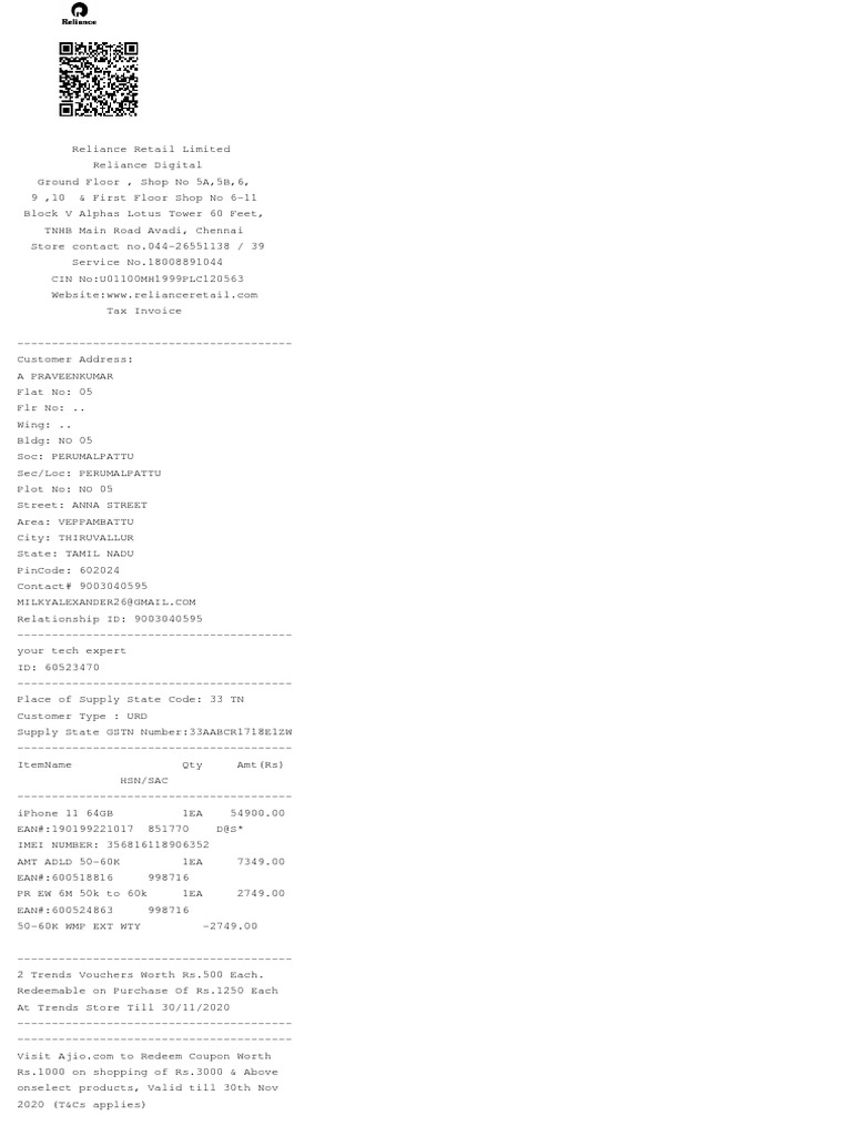 Iphone 11 Bill | PDF | Economies | Trade