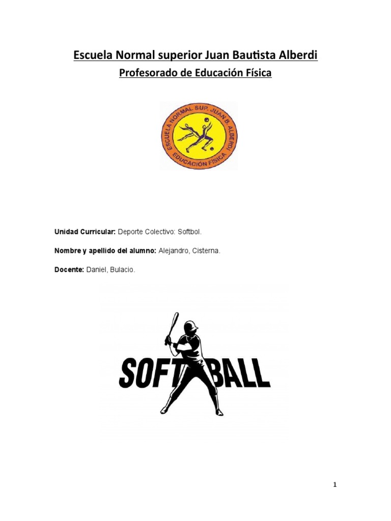 TP #1 Lógica Interna Del Deporte Softbol. | PDF | Sofbol | Campo de béisbol