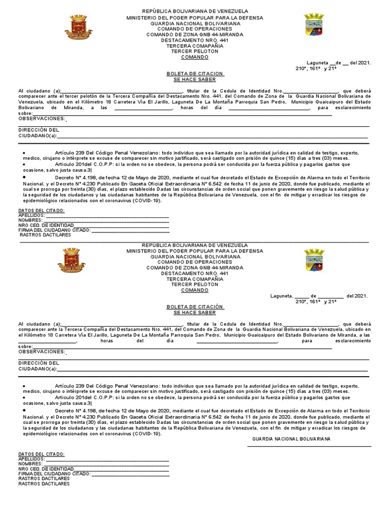 Boleta de Citacion | PDF | Venezuela