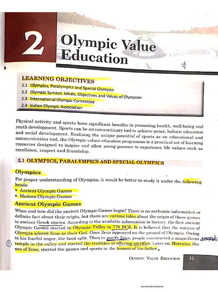 Class.11.Unit-II. Olympic Value Education | PDF
