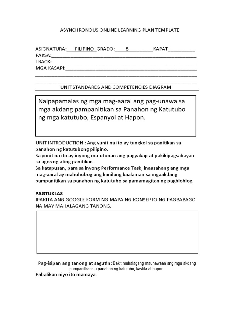 Asynchronous Online Learning Plan Template | PDF