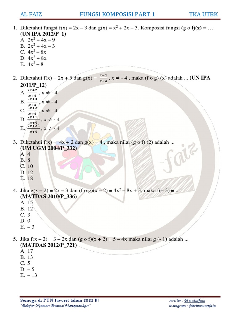 FUNGSI KOMPOSISI UTBK PART 1 - Up | PDF