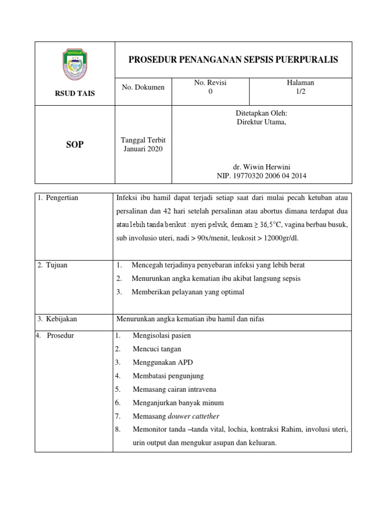 Sop Prosedur Penanganan Sepsis Puerpuralis | PDF