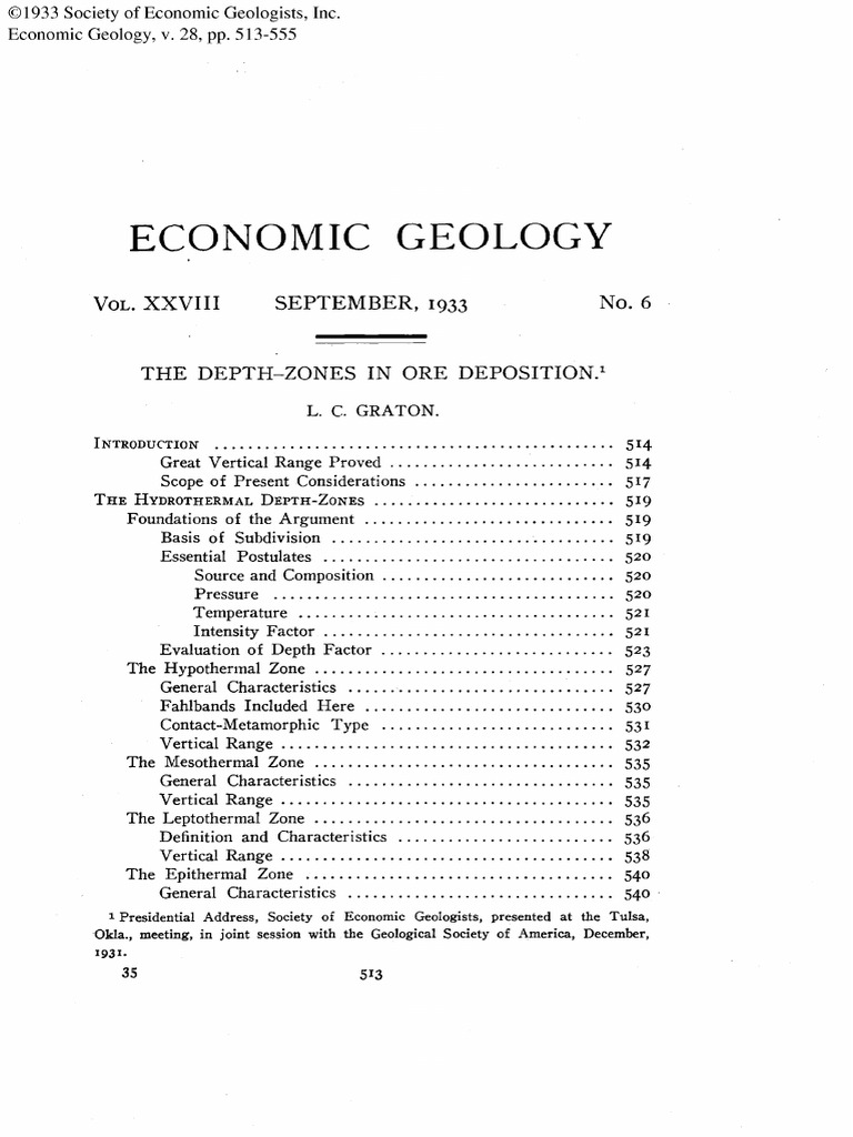 Economic Geology: Vol. Xxviii September, I933 | PDF | Geology | Quartz