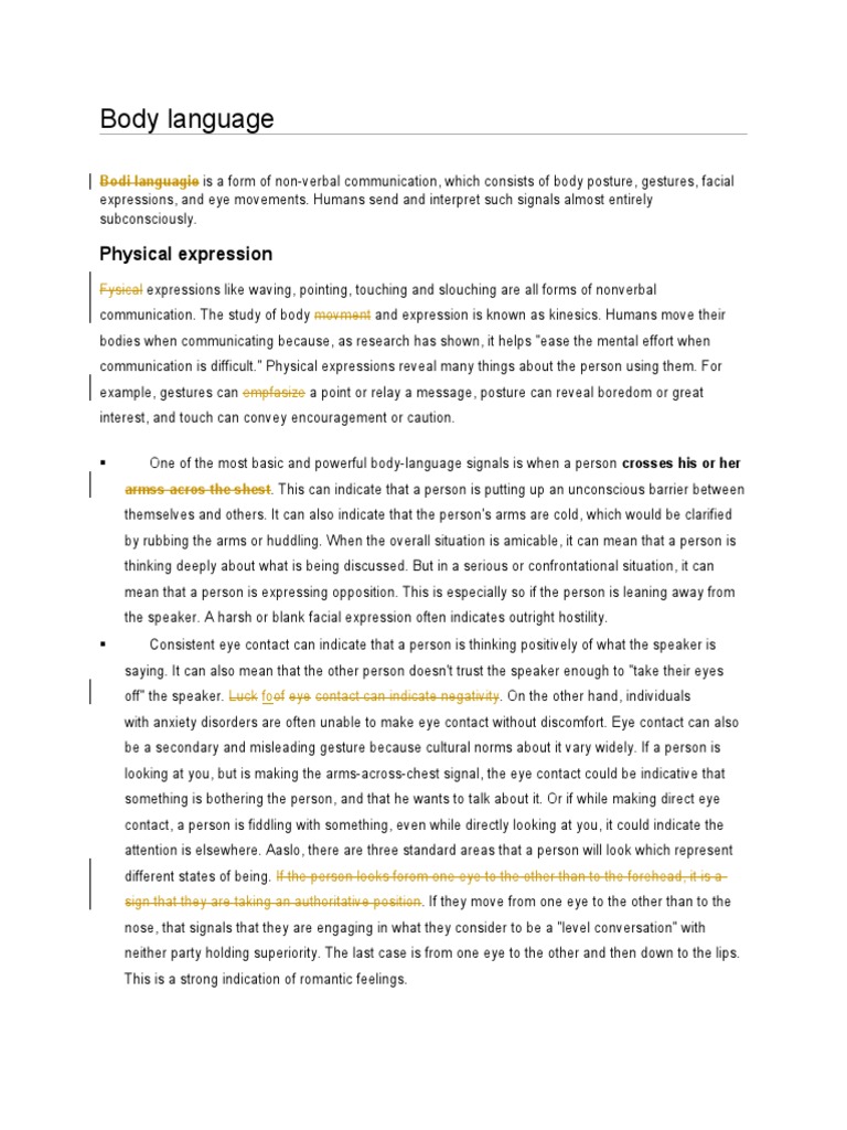 Body Language: Physical Expression | PDF | Nonverbal Communication ...