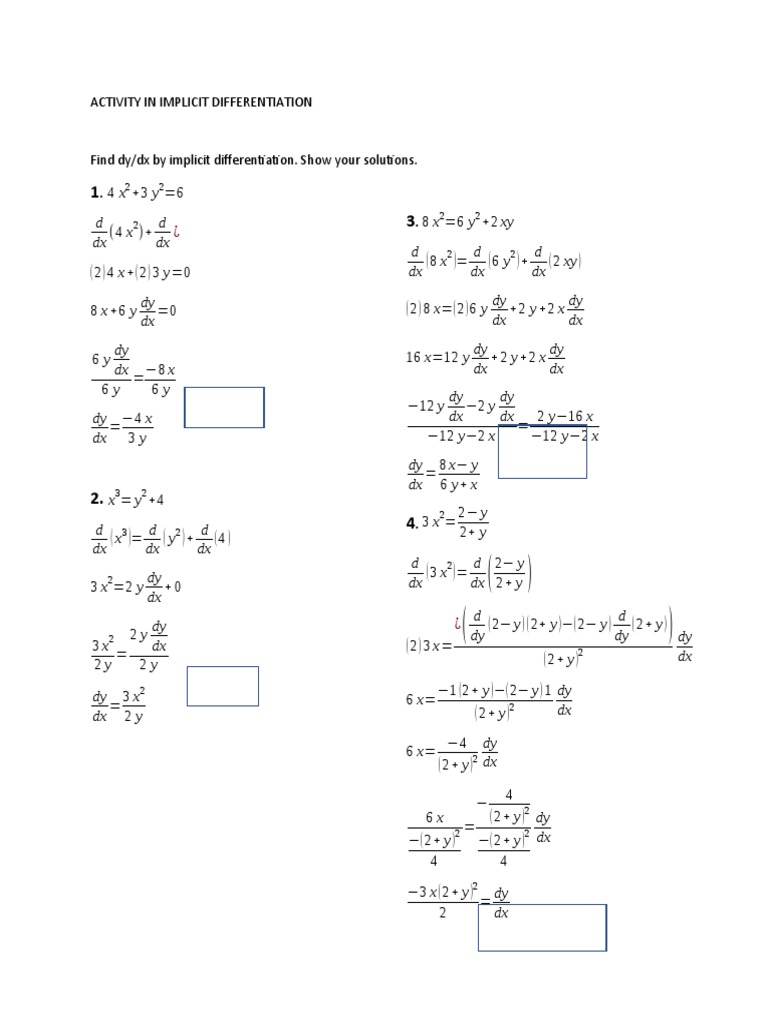 Activity in Implicit Differentiation | PDF | Differential Calculus ...