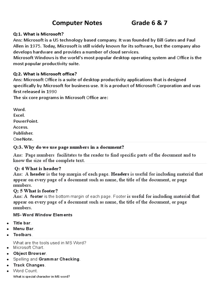 Computer Notes Grade 6 & 7: Q:1. What Is Microsoft? | PDF | Internet ...