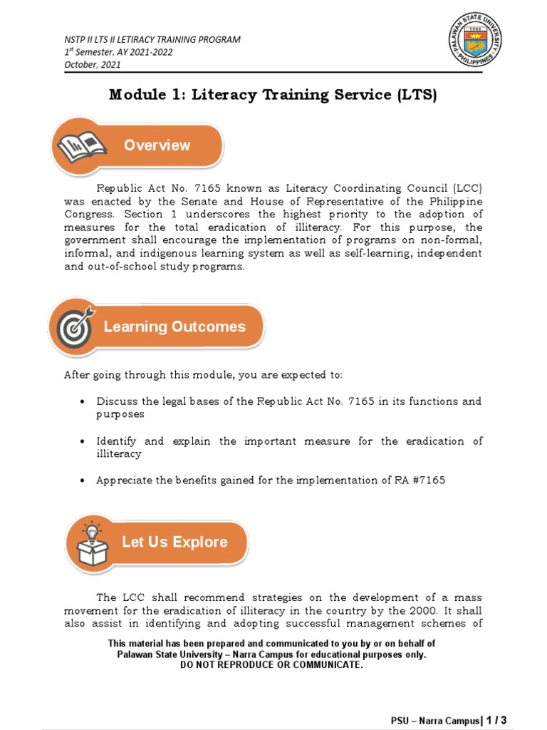 NSTP2 LTS II Module 1 | PDF | Literacy | Philippines