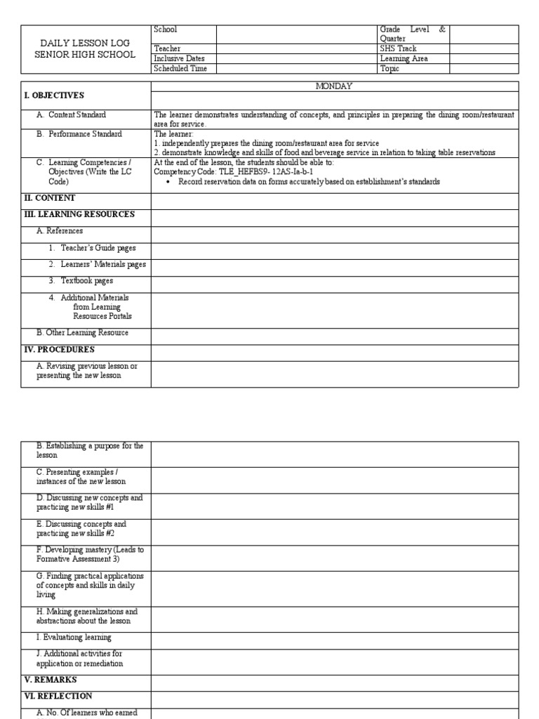 Daily Lesson Log Senior High School | PDF | Learning ...