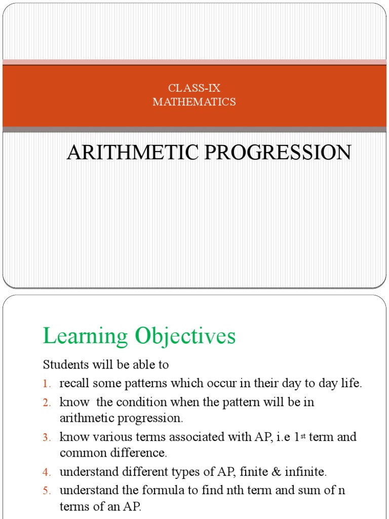 Class-X Arithmetic Progression | PDF | Summation | Sequence