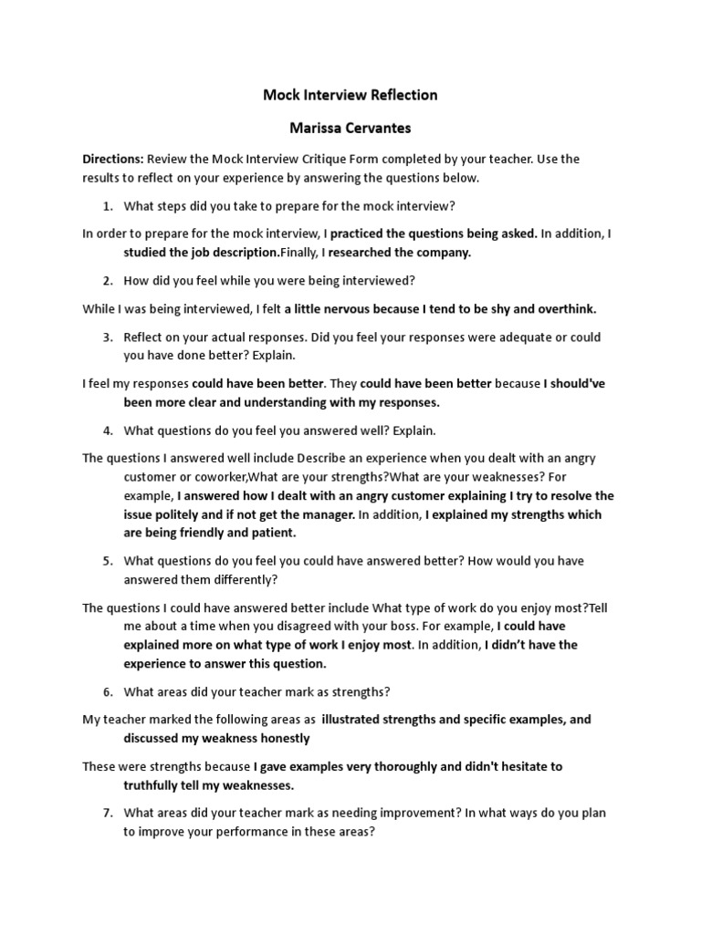Mock Interview Reflection-Marissa Cervantes | PDF | Interview | Cognition
