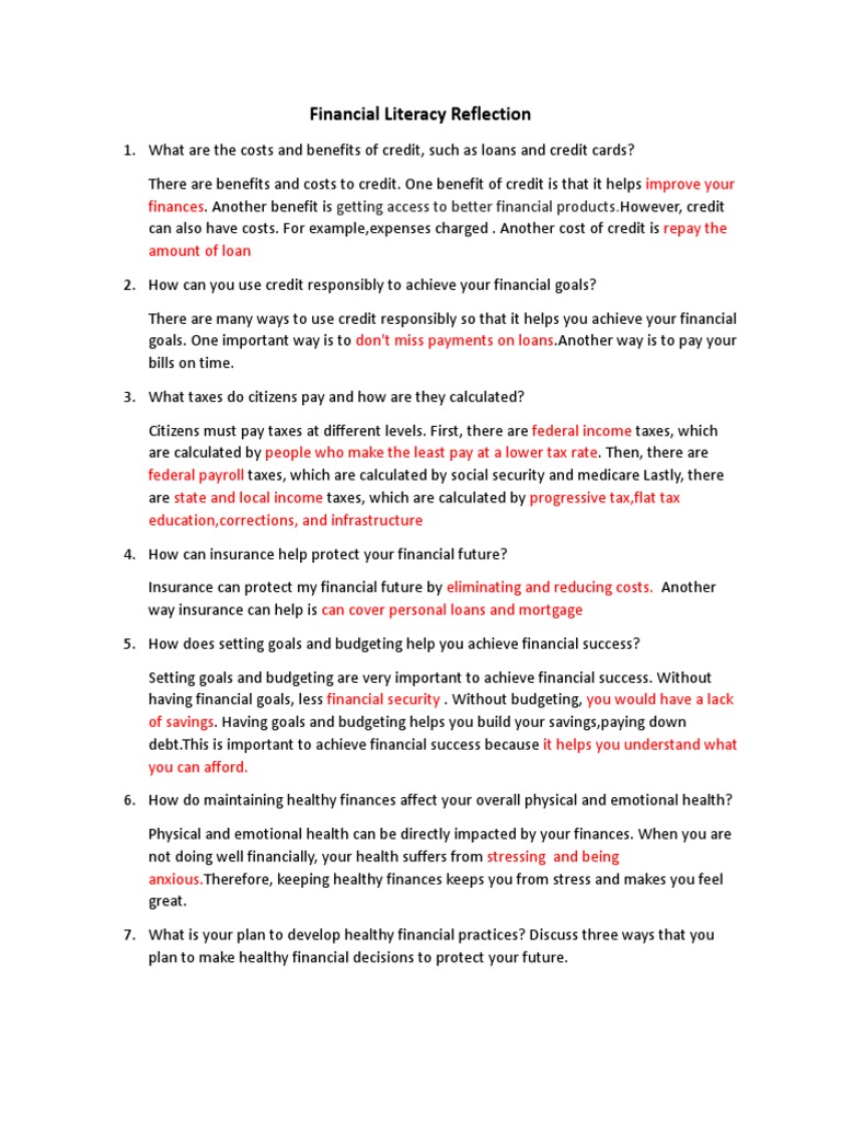 Financial Literacy Reflection-Marissa Cervantes | PDF | Credit ...
