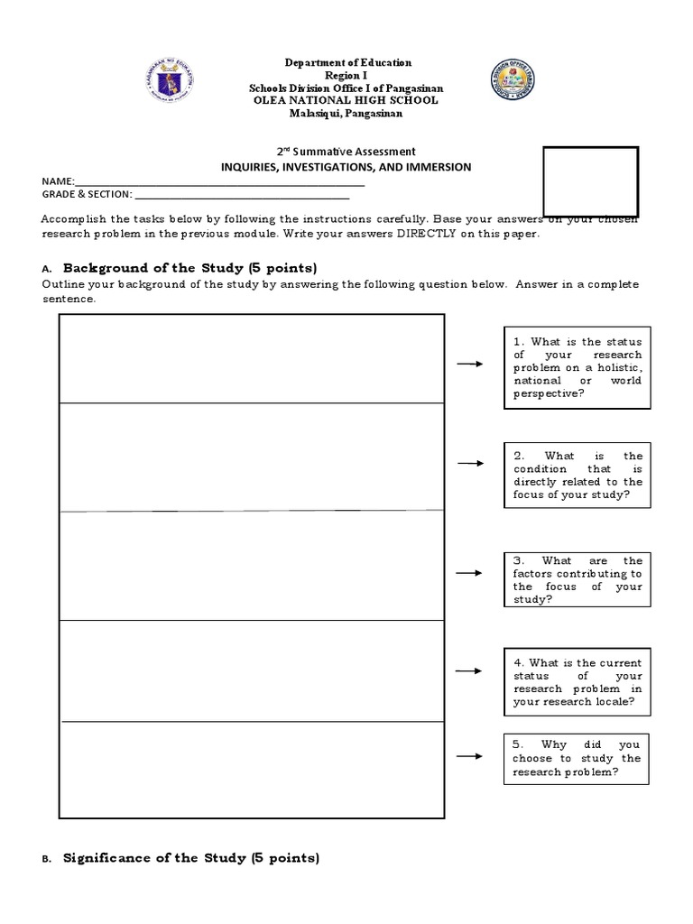 Identifying The Problem and Asking The Question 2nd Summative ...