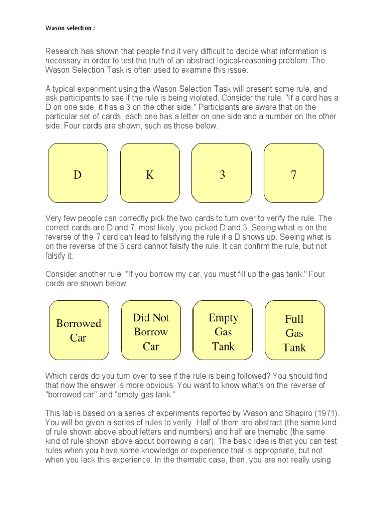 Wason Selectiion Cog Lab | PDF | Cognitive Science | Cognition