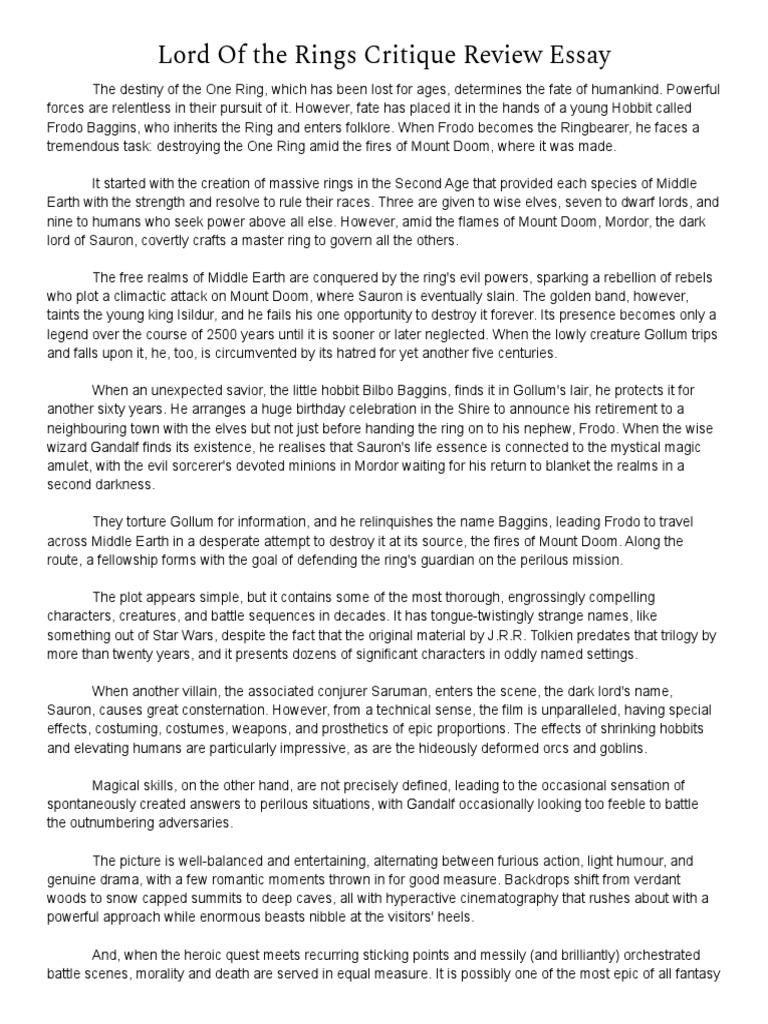 Lord of the Rings Film Critique Essay | PDF | Middle Earth | J. R. R ...