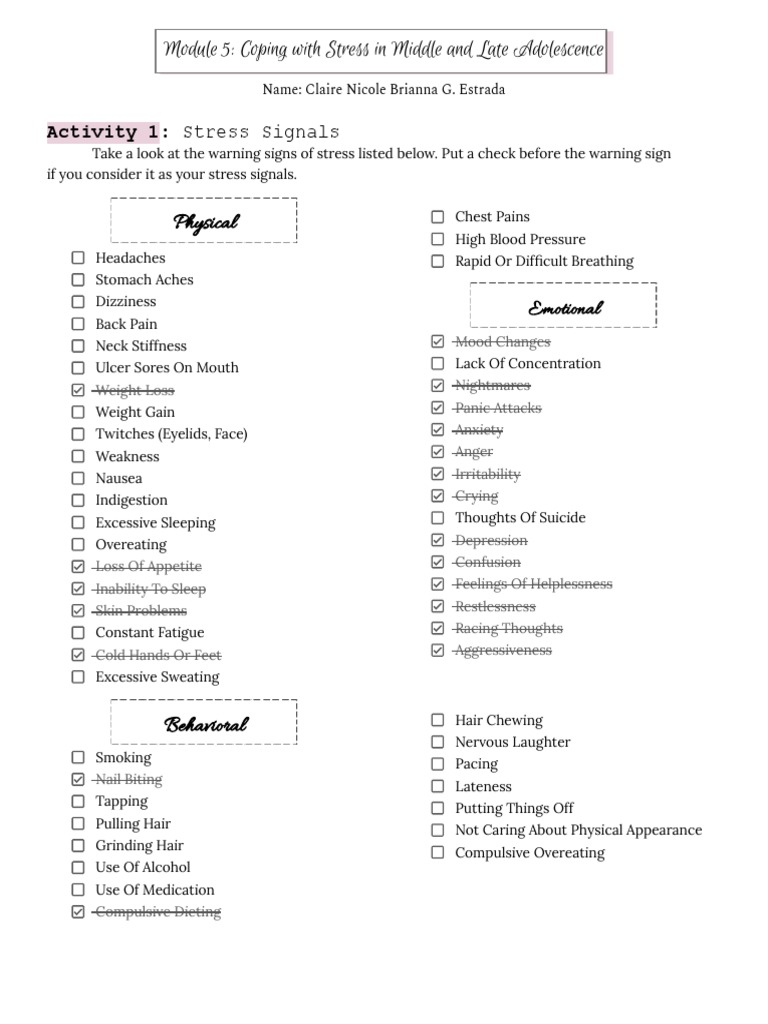 Module 5 Coping With Stress In Middle And Late Adolescence Pdf