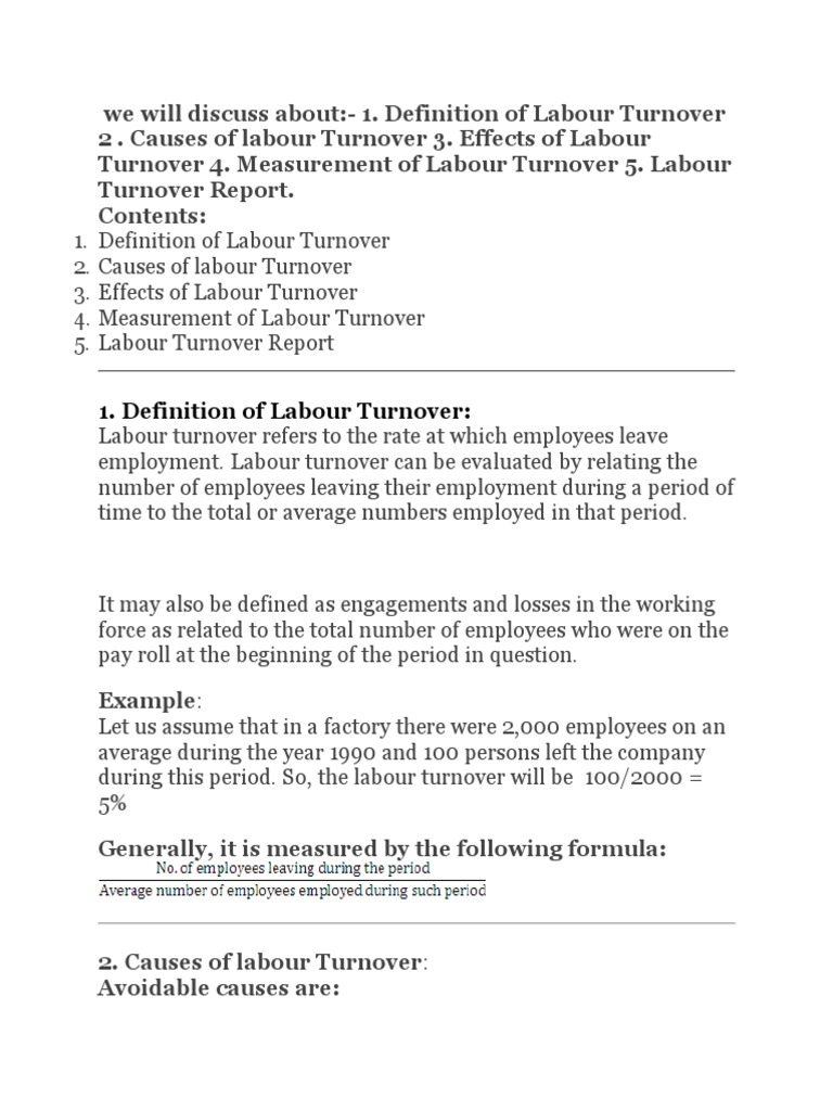 Labour Turnover PDF | PDF | Turnover (Employment) | Employment