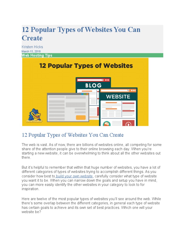 12 Types of Websites Explained | PDF | Websites | Mass Media