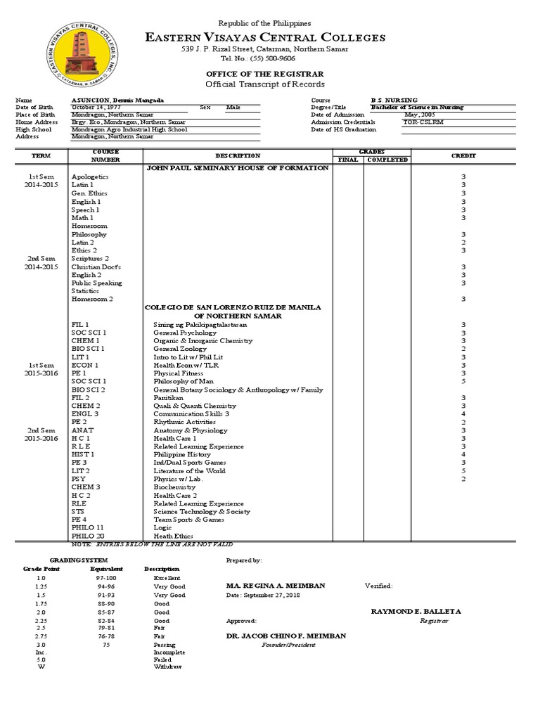 Official Transcript of Records - Philippines | PDF | Forensic Science ...