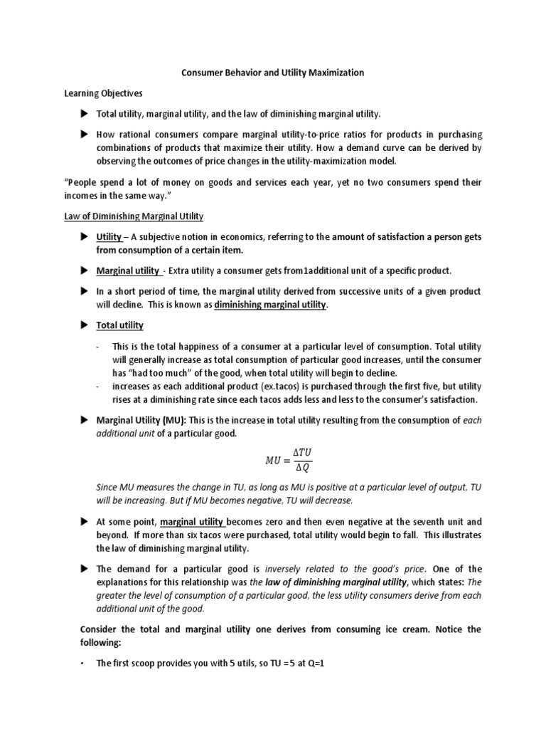Consumer Behavior and Utility Maximization | PDF | Utility | Demand