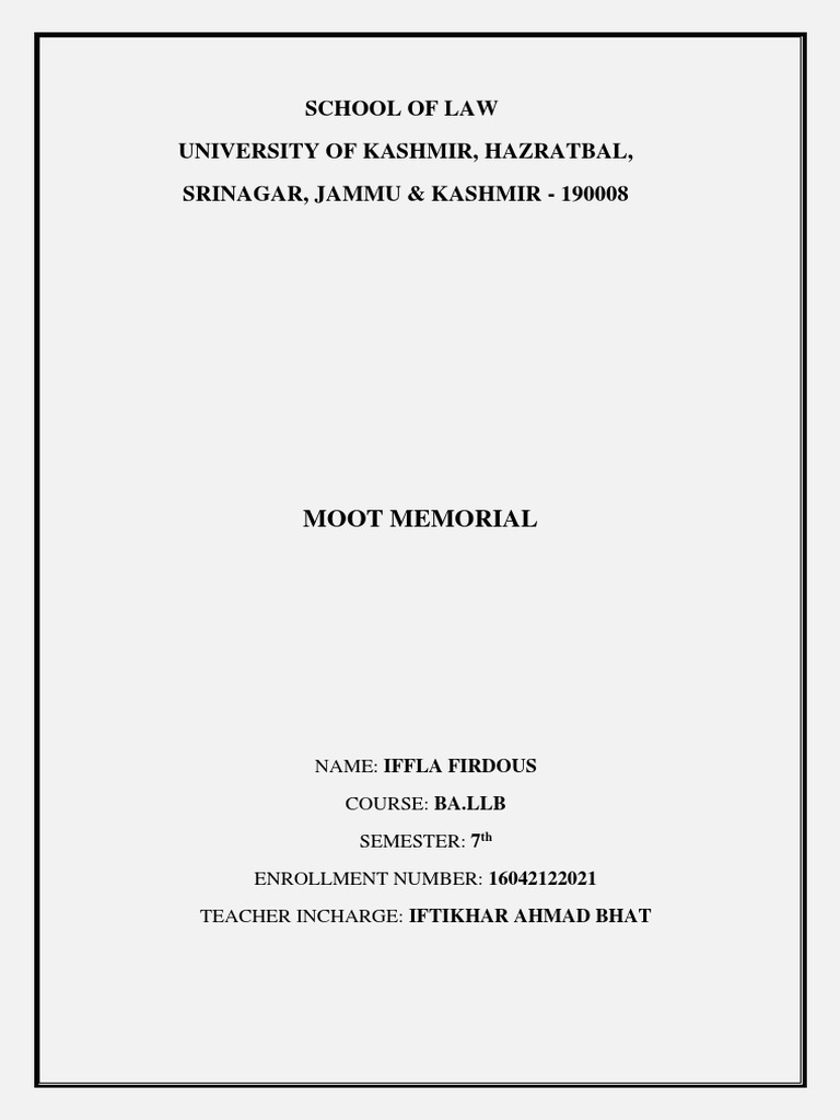 Moot Memorial Final - 16042122021 | PDF | Murder | Reasonable Person
