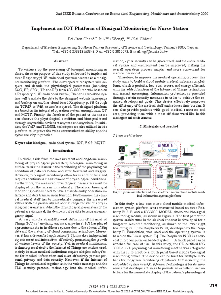 Implement An IOT Platform of Biosignal Monitoring For Nurse Station ...