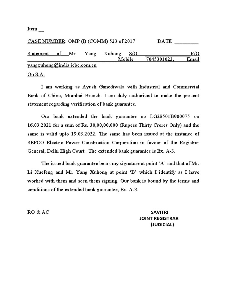 (Revised) Declaration For Bank Ofiicial - SEPCO Electric Power ...