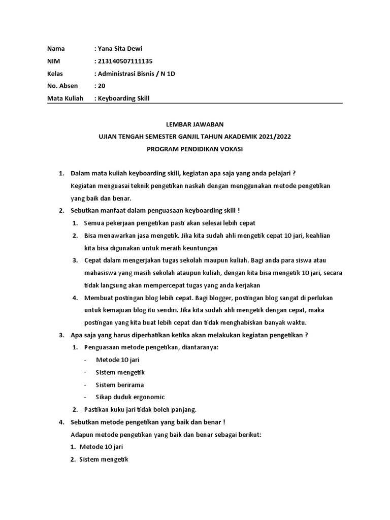 20 Yana Sita Dewi UTS Keyboarding Skill | PDF