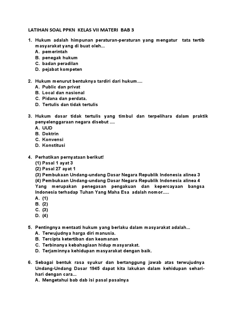 Latihan Soal PPKN Kelas Vii | PDF | Politik