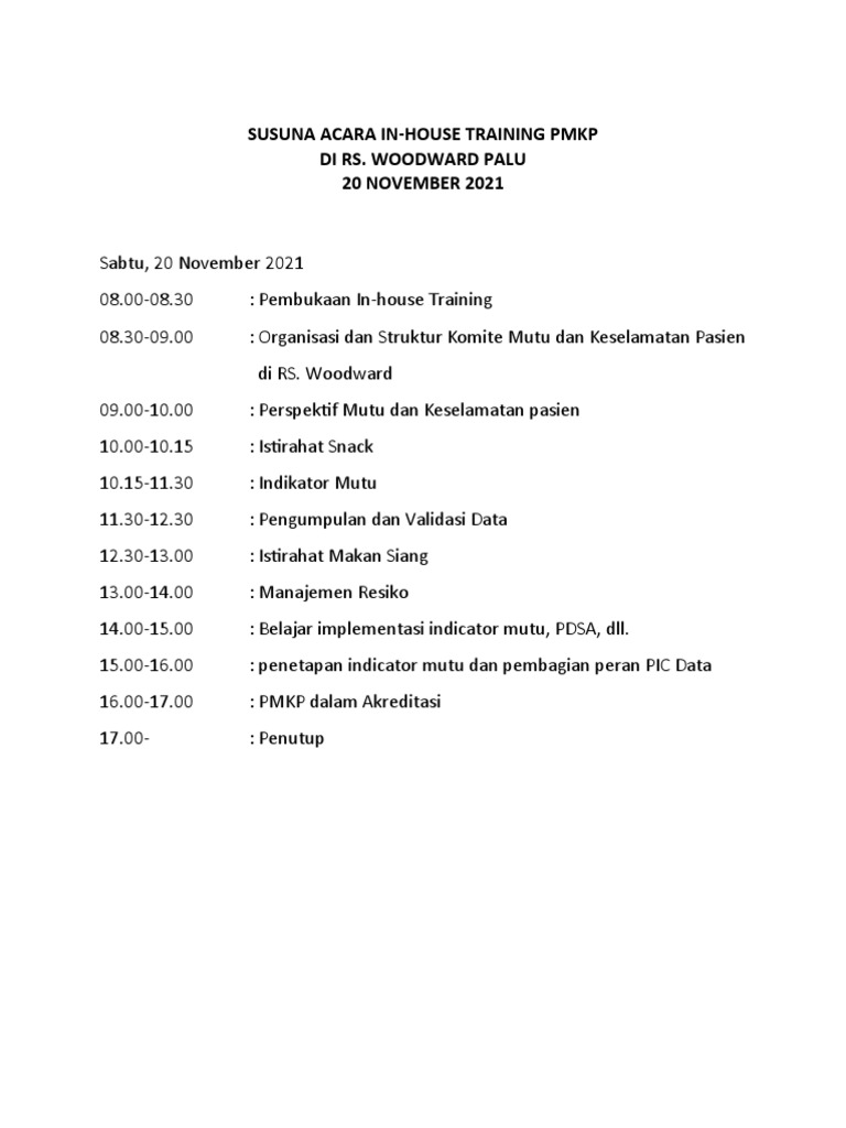 Susuna Acara In-House Training PMKP | PDF | Bisnis | Sains & Matematika
