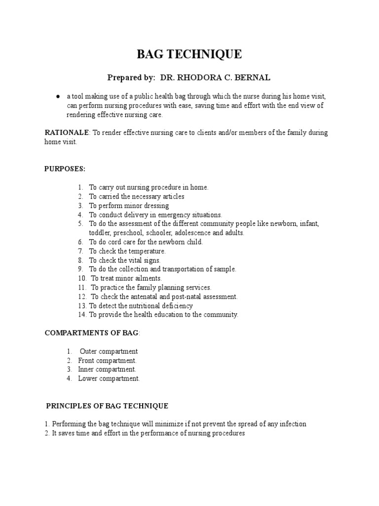Principles of Bag Technique for Home Care | PDF | Hand Washing ...