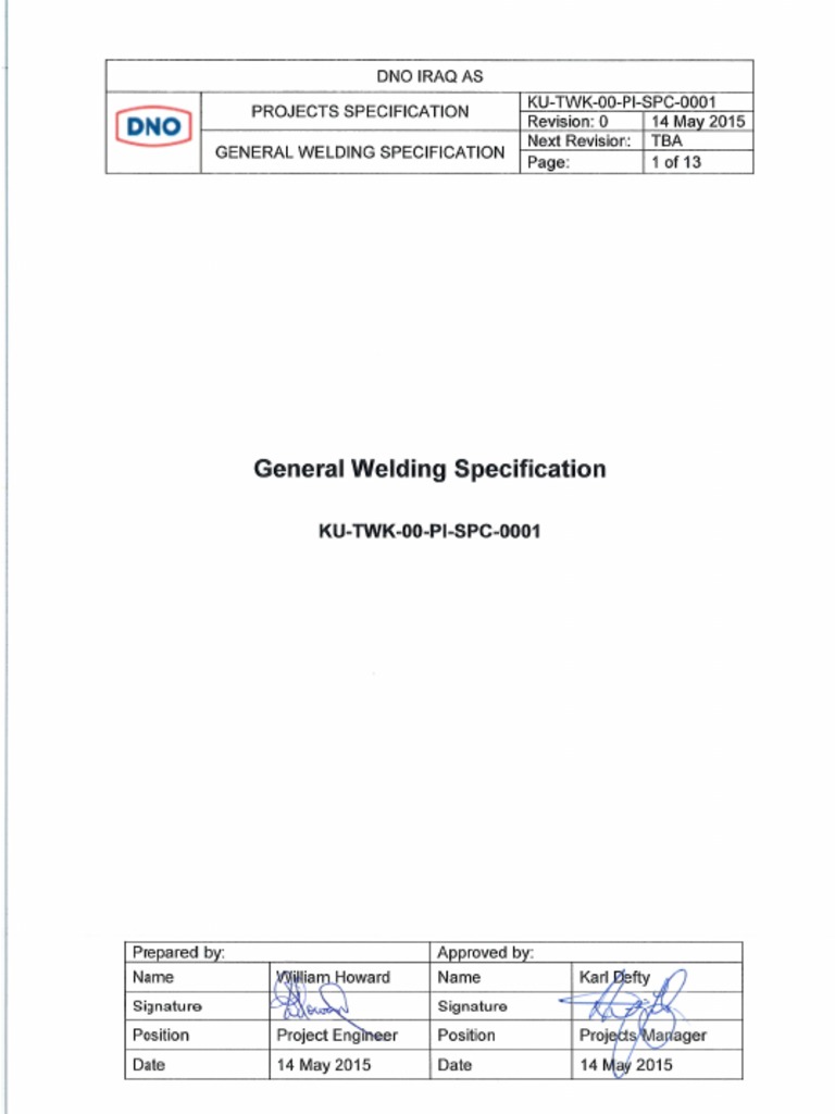 KU-TWK-00-PI-SPC-0001 - 0 - General Welding Specification - Updated ... KU-TWK-00-PI-SPC-0001 - 0 - General Welding Specification - Updated ...