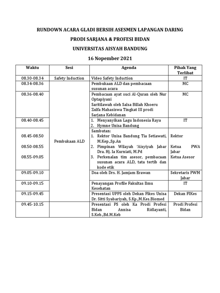 RUNDOWN ACARA Gladi Bersih | PDF