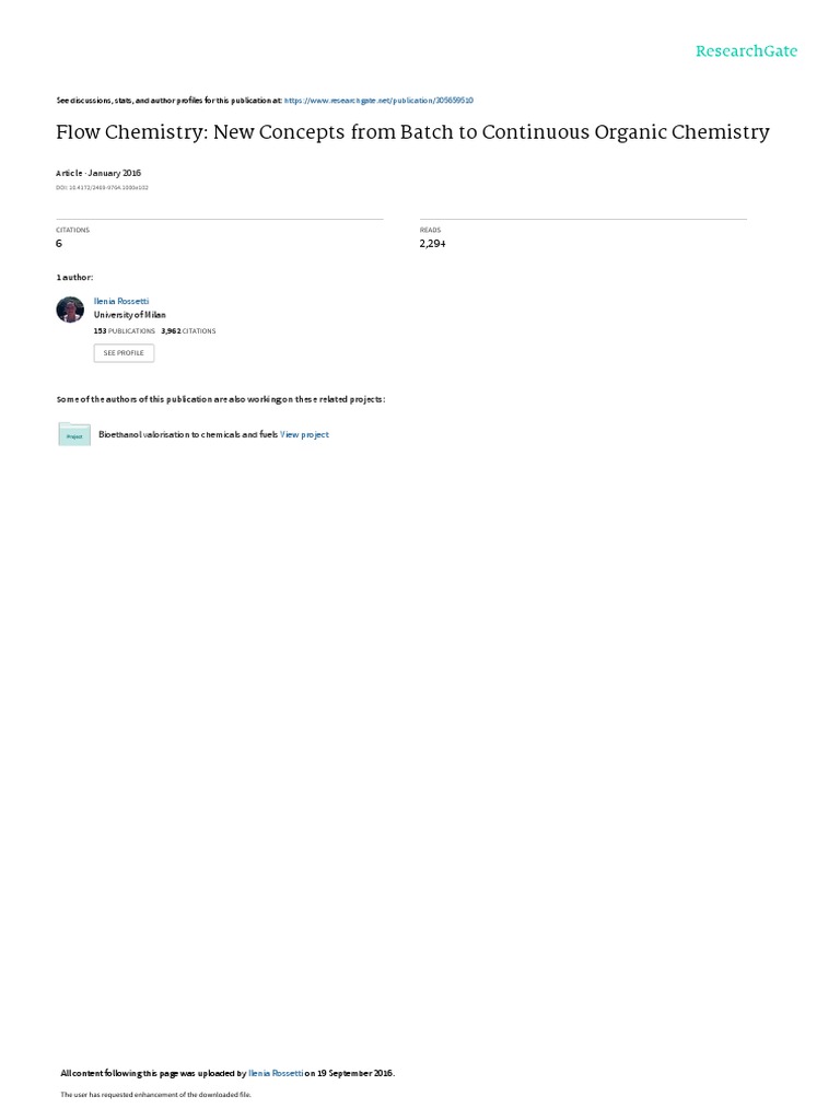 Flow Chemistry: New Concepts From Batch To Continuous Organic Chemistry ...