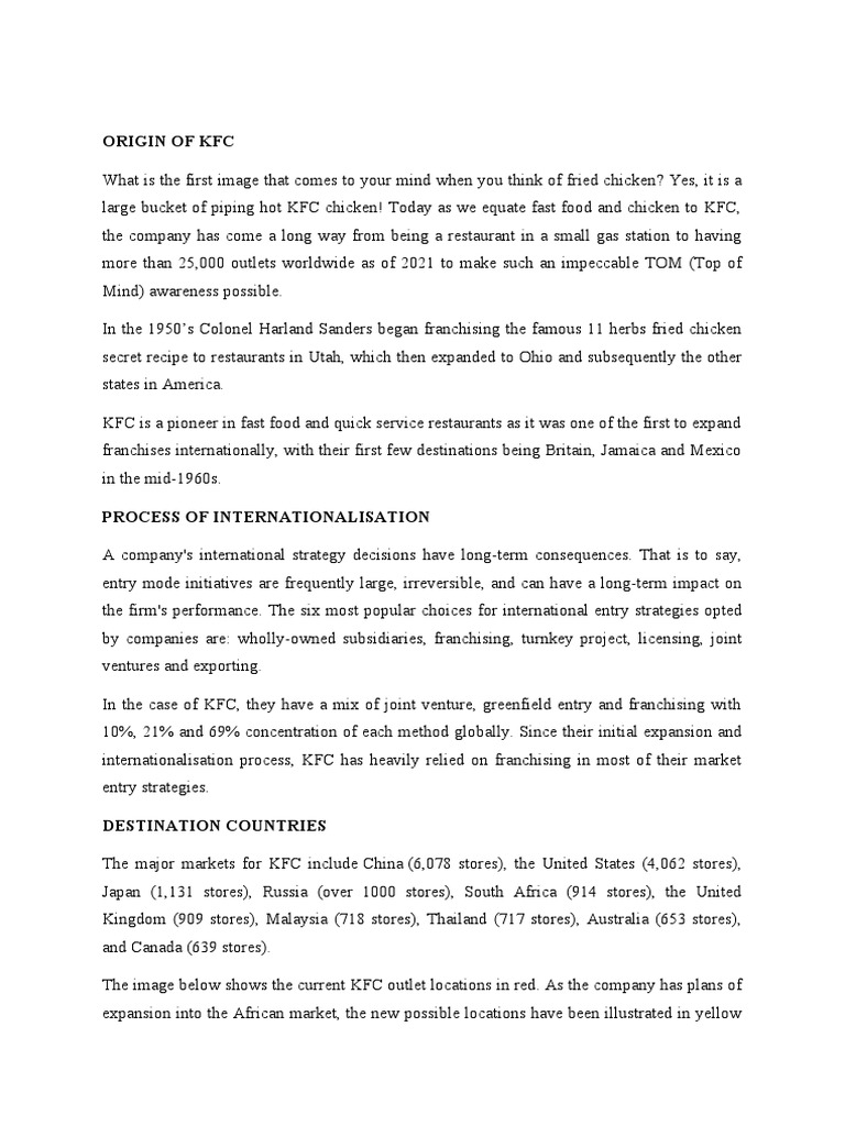 KFC Internationalization Process and Strategies | PDF | Fast Food ...