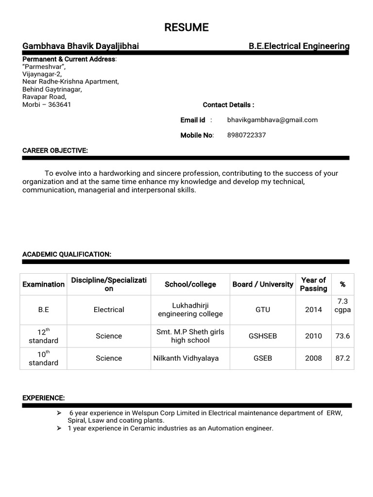 Electrical Engineer Resume | PDF