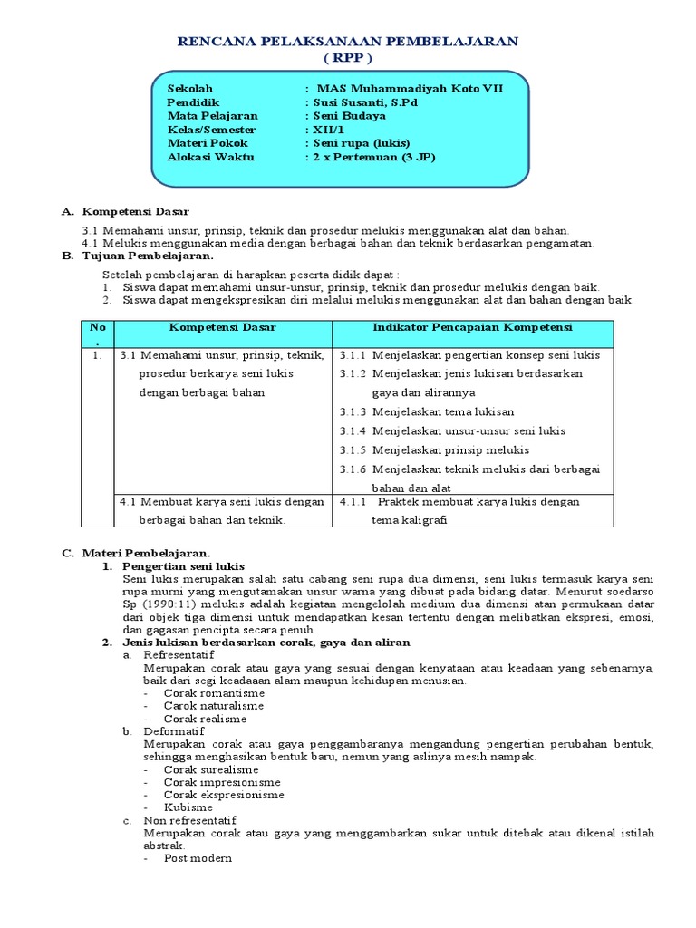 RPP Seni Rupa (Lukis) | PDF | Karier & Perkembangan | Seni