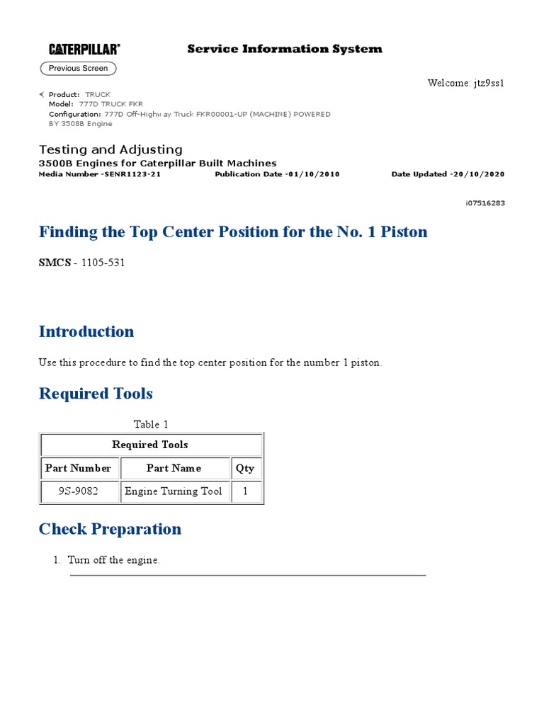 Finding The Top Center Position For The No. 1 Piston: Testing and ...