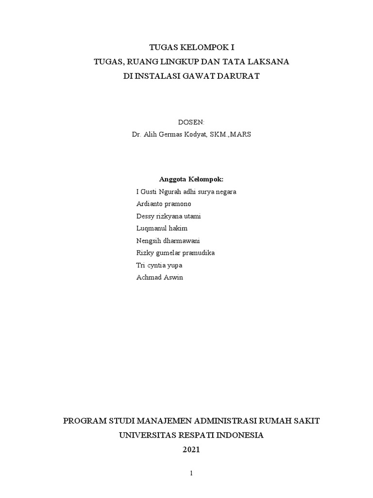 Tugas Kelompok 1 Manaj Operasional RS | PDF