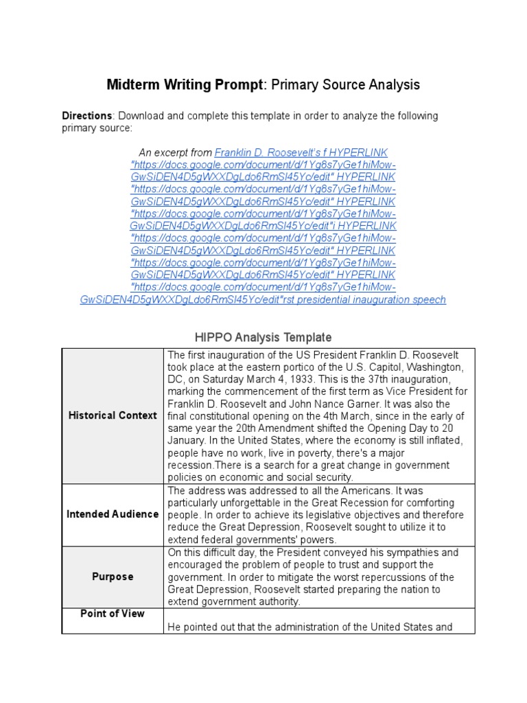 Midterm Writing Prompt: Primary Source Analysis | PDF | Franklin D ...