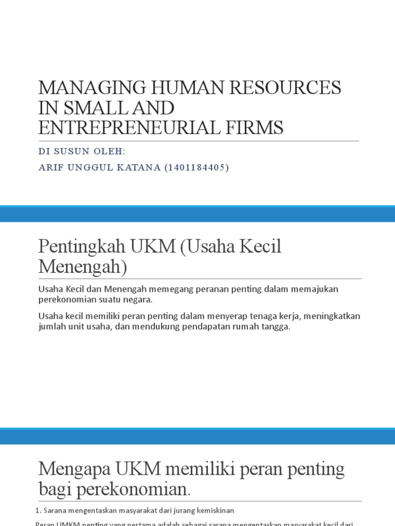 Managing Human Resources in Small and Entrepreneurial Firms | PDF