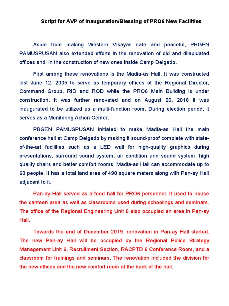 Script For AVP of Inauguration Tina | PDF