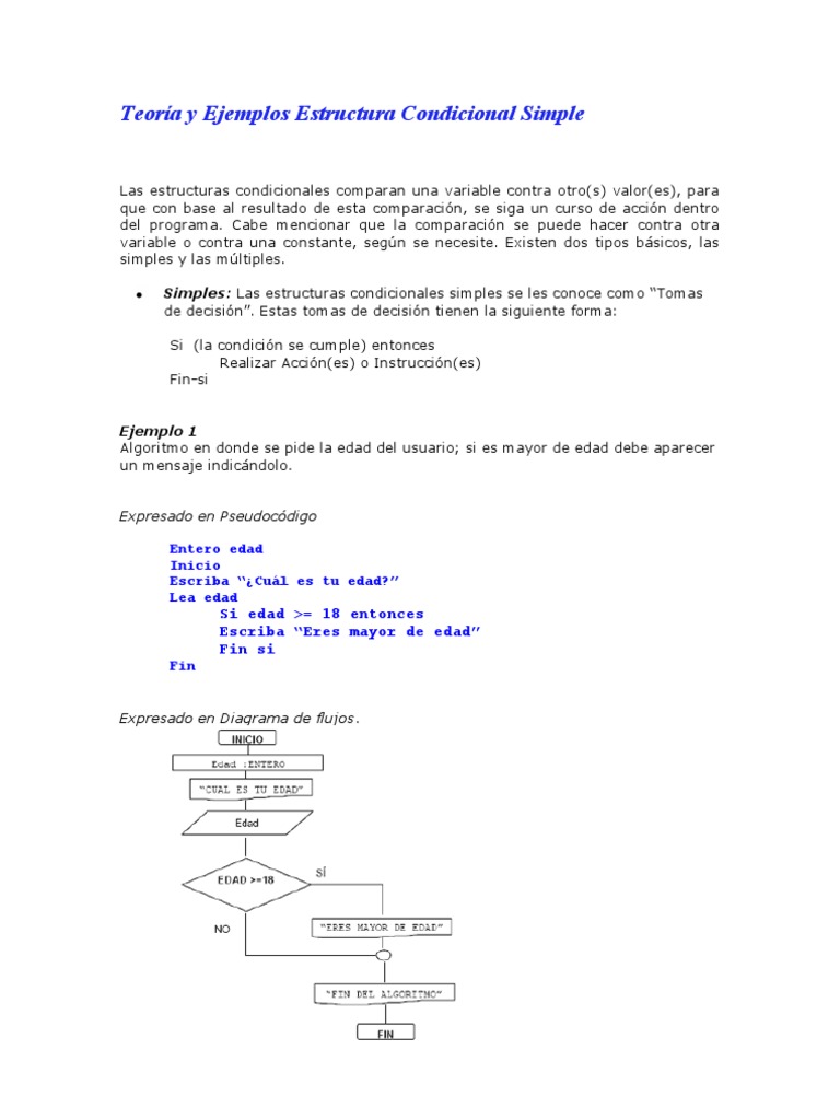 Ejemplos Resueltos Estructura Condicional Simple | Descargar gratis PDF ...